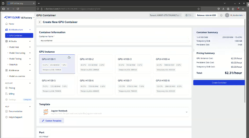 Run Jupyter Notebook on GPU Container with a Few Clicks - FPT Smart Cloud